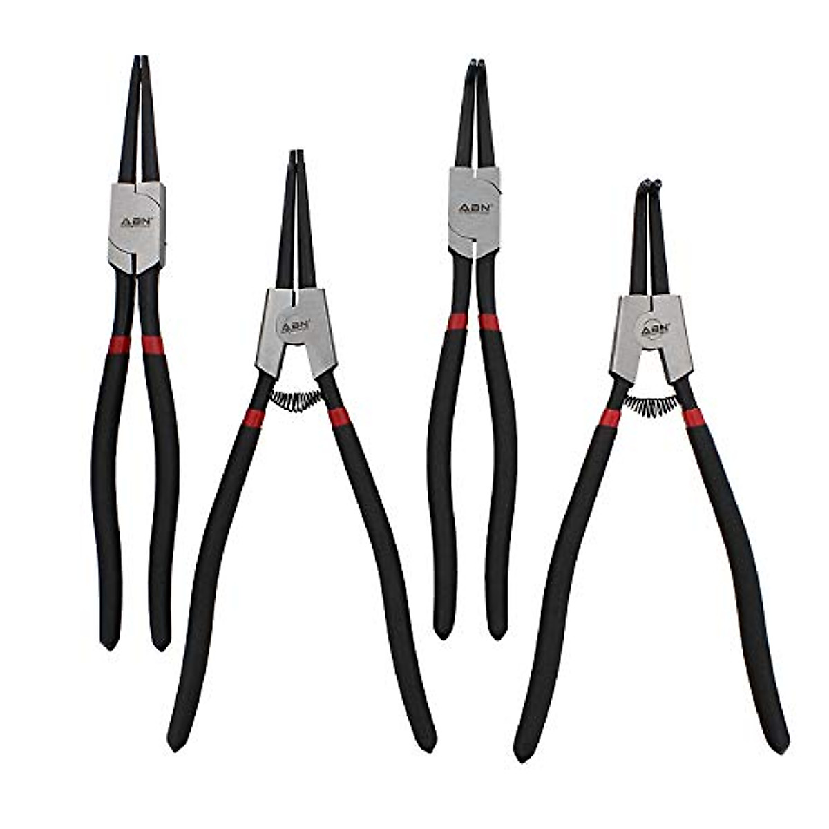 ABN Extra Long Snap Ring Pliers Set - 4pc Lock Ring Pliers with 4mm Tips for Internal and External O and Circlip Removal