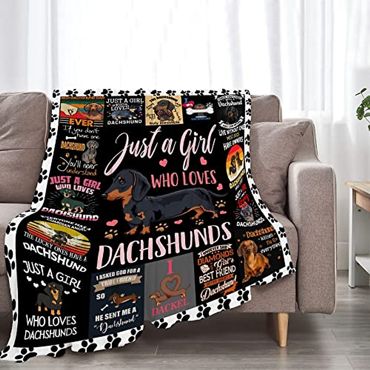 Dachshund Throw Blanket Dachshund Dog Pattern Blanket Super Soft Cozy Blanket Gifts for Women Men Dachshund Dog Lovers Warm Plush Fleece Blanket Home Decor for Couch Bed Chair Living Room 50"X40"