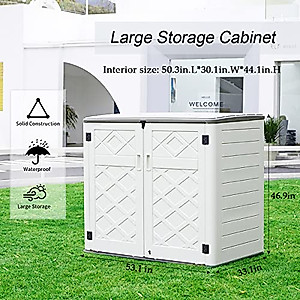 Mrosaa Resin Outdoor Storage Shed,38 cu.ft. Outdoor Storage Box Waterproof for Garden Tools,Patio Furniture,Trash Cans and Pool Toys, Customized Shelves &Lockable(Off White)