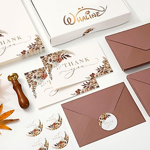 Whaline 50 Pack Boho Floral Thank You Cards Boxed Retro Flower Note Cards with Envelopes Stickers Fall Blank Cards for Thanksgiving Bridal Shower Baby Shower Wedding Supplies, 4 x 6 Inch