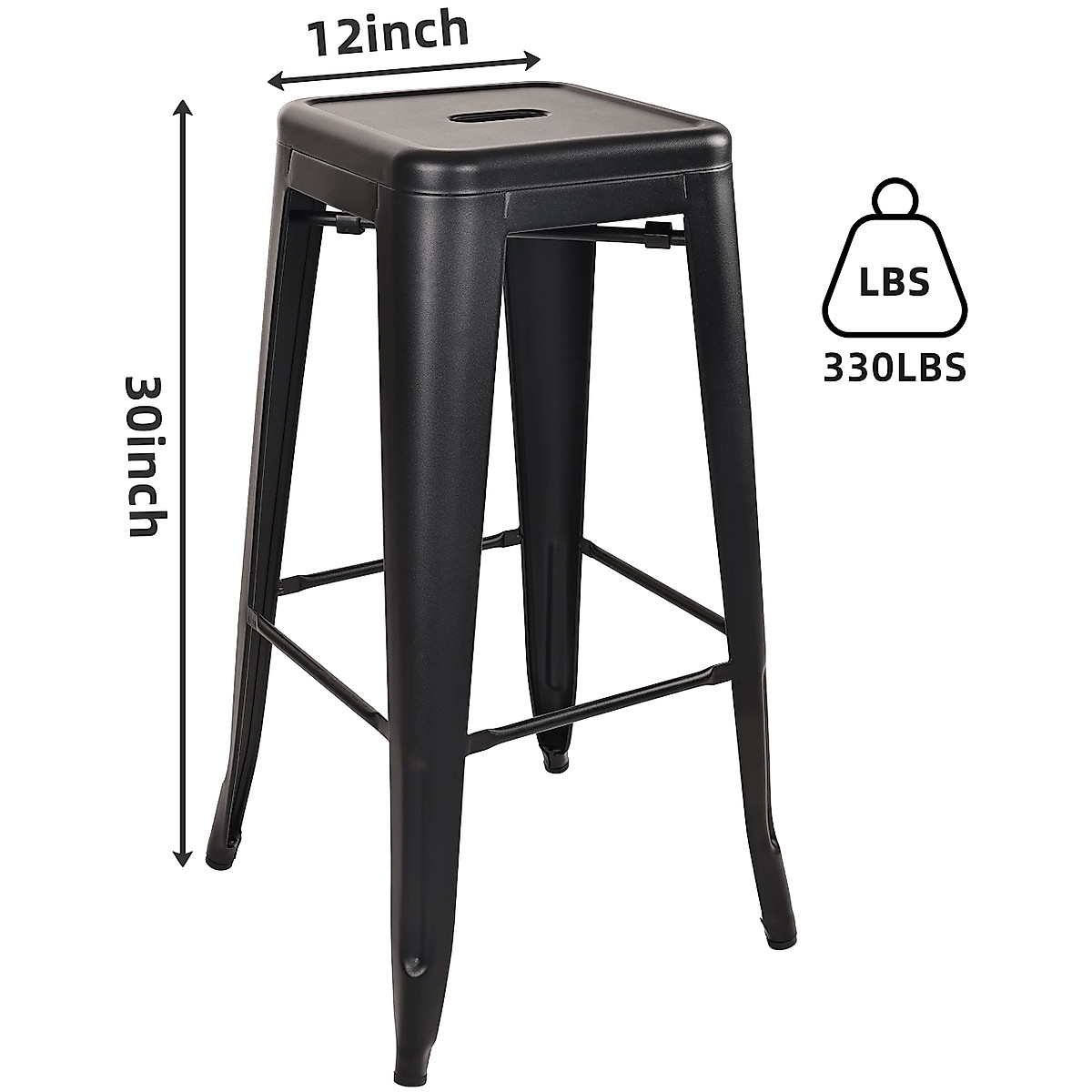 Elevon 30 Inches Metal Bar Stools High Backless Stools Indoor Outdoor Stackable Kitchen Stools, Black, Set of 4