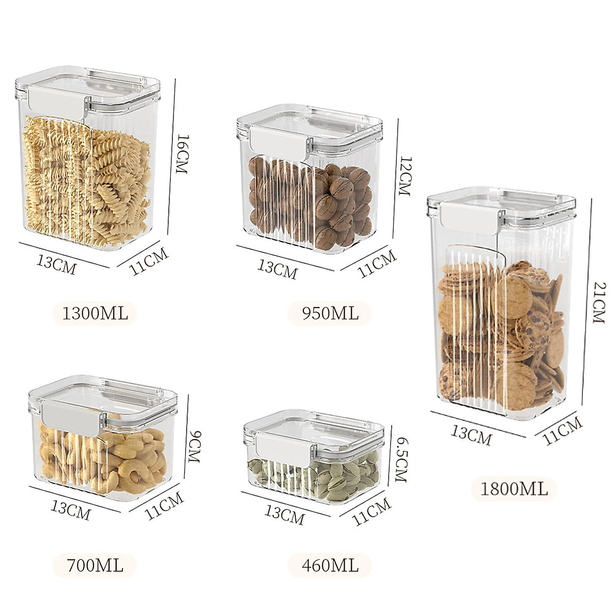 Food Storage Containers Set with Lids BPA Free Plastic Dry Food for Kitchen Pantry Plastic Leak-proof for Organizing Flour Sugar Rice Cereal Spaghetti Baking Supplies Easy Pouring Lid