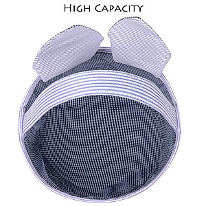 GFU Easter Basket, Seersucker Bunny Baskets for Kids, Eggs Hunt Bag with 2pcs Stickers, Cute Rabbit Ears Stripe Storage Bag, Children Personalized Easter Gifts