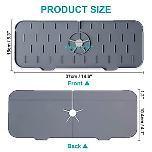 N//A Silicone Faucet Handle Drip Catcher Tray, Silicone Faucet Mat Faucet Handle Drip Catcher for Kitchen Sink Splash Guard (Grey) Gray