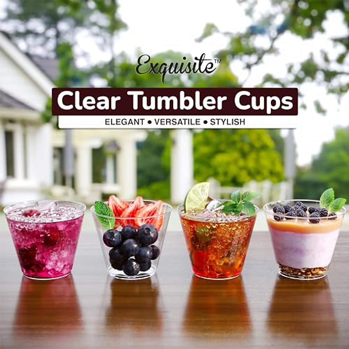 Exquisite Clear Plastic Cups With Straws 100 Pack - Clear Tumbler - 9 Oz Plastic Cups Disposable Cups Plastic Tumblers - Cocktail Cups, Party Cups With Straws - For Parties, Events And Weddings
