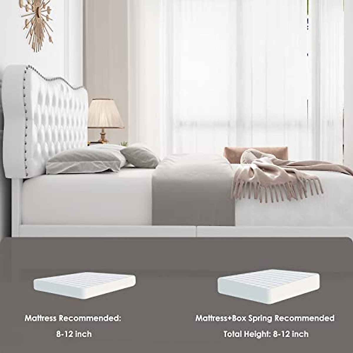 HOSTACK Full Bed Frame with 4 Storage Drawers, Upholstered Platform Bed Frame with Button Tufted Headboard, Heavy Duty Mattress Foundation with Wooden Slats, No Box Spring Needed (White, Full)
