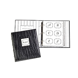 C.R. Gibson Bonded 3 Ring Recipe Book with Tabbed Dividers and Sheet Protectors, 8.94'' x 9.38'', Black Leather