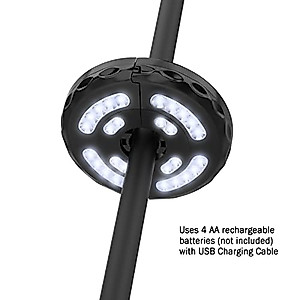 Rechargeable Patio Umbrella Light with 3 Brightness Modes - Battery-Operated LED Outdoor Lighting with USB Charging Cord by Pure Garden (Black)