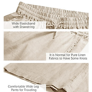 ECUPPER Womens Linen Cropped Pants Loose Casual Capri Cotton Wide Leg Plus Size Elastic Waist with Drawstring Trouses Natural XL