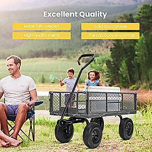 VIVOHOME Heavy Duty 880 Lbs Capacity Mesh Steel Garden Cart Folding Utility Wagon with Removable Sides and 4.10/3.50-4 inch Wheels (Grey)