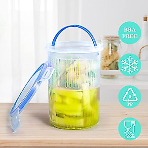 Pickle Storage Container, Plastic Pickle Jar With Strainer Insert, Transparent Pickle Container Tongs, Leaks-Proof and Lock It Lid, for Airtight Food Storage Cucumbers, Jalapenos, Pickles(1Pack)