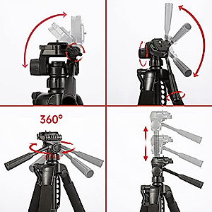 Adjustable Laser Level Tripod with 3 Direction Ball Head, Laser Level Tripod with Quick Release Plate with 1/4" Screw & 5/8'' Adapter with Bubble Level Multiusing Hook
