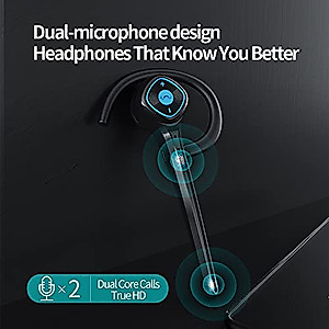 IHAO Wireless Bluetooth Earpiece Headphone Dual Noise Cancelling Mic Painless Open-Ear Handsfree Headset Stereo Sound Left/Right Changeable Earhook Earphones for Driving/Business/Gym