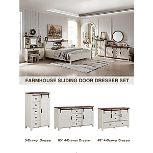 T4TREAM Farmhouse Dresser for Bedroom w/4 Drawers & Sliding Barn Doors, 48'' Wide Chest of Drawers, Rustic Dresser TV Stand w/Shelf, Dresser Organizer for Bedroom, Living Room, Entryway, Antique White