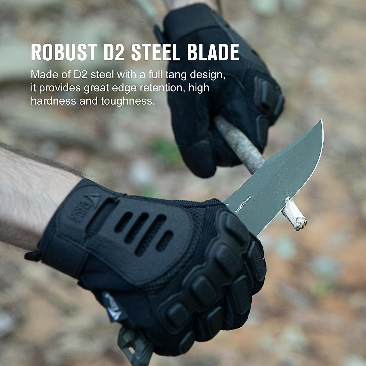 OKNIFE Fortitude Full Tang Knife with Kydex Sheath, 4.72" Clip Point Blade Knife with D2 steel Cerakote Coating Blade and G10 Handle