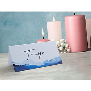 Summer-Ray 48 Navy Blue Watercolor Place Cards Wedding Seating Table Card Escort Card (Single Sided)