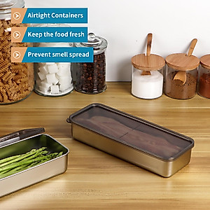 Sanbege 2 Pcs Bacon Containers with Airtight Lids, 304 Stainless Steel Deli Meat Keeper, Stackable Food Storage Boxes for Refrigerator, Saving Lunch Ham, Spaghetti, Asparagus, Celery