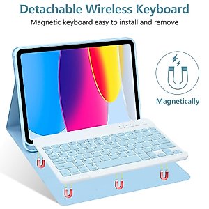 BAMCOO for iPad 10th Generation Case with Keyboard 10.9 2022, Keyboard Case for iPad with Detachable Wireless Keyboard, Rechargeable Keyboard Case with Pencil Holder for iPad 10th (Blue)