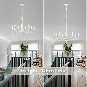 ALISADABOY White Chandelier Farmhouse Antique Chandeliers for Dining Room French Country 8 Light Rustic Entryway Hanging Light Fixture for Kitchen Island Hallway Vintage Pendant Lighting