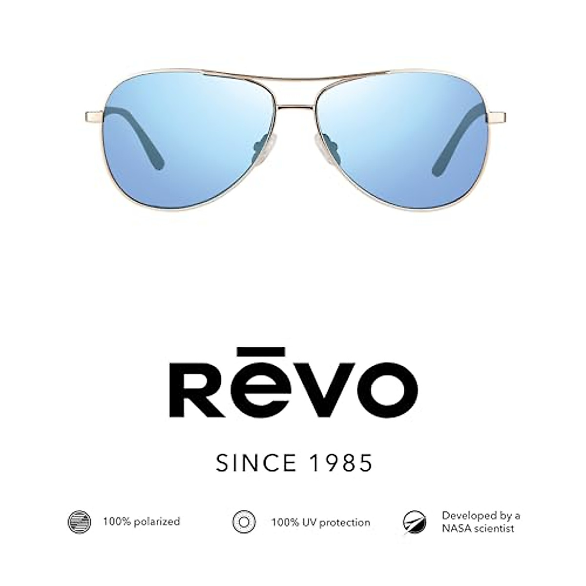 Revo Relay: Polarized Filter UV, Womens Small Metal Rim Aviator Sunglasses, Gold Frame with Blue Water Lens, RE 1014