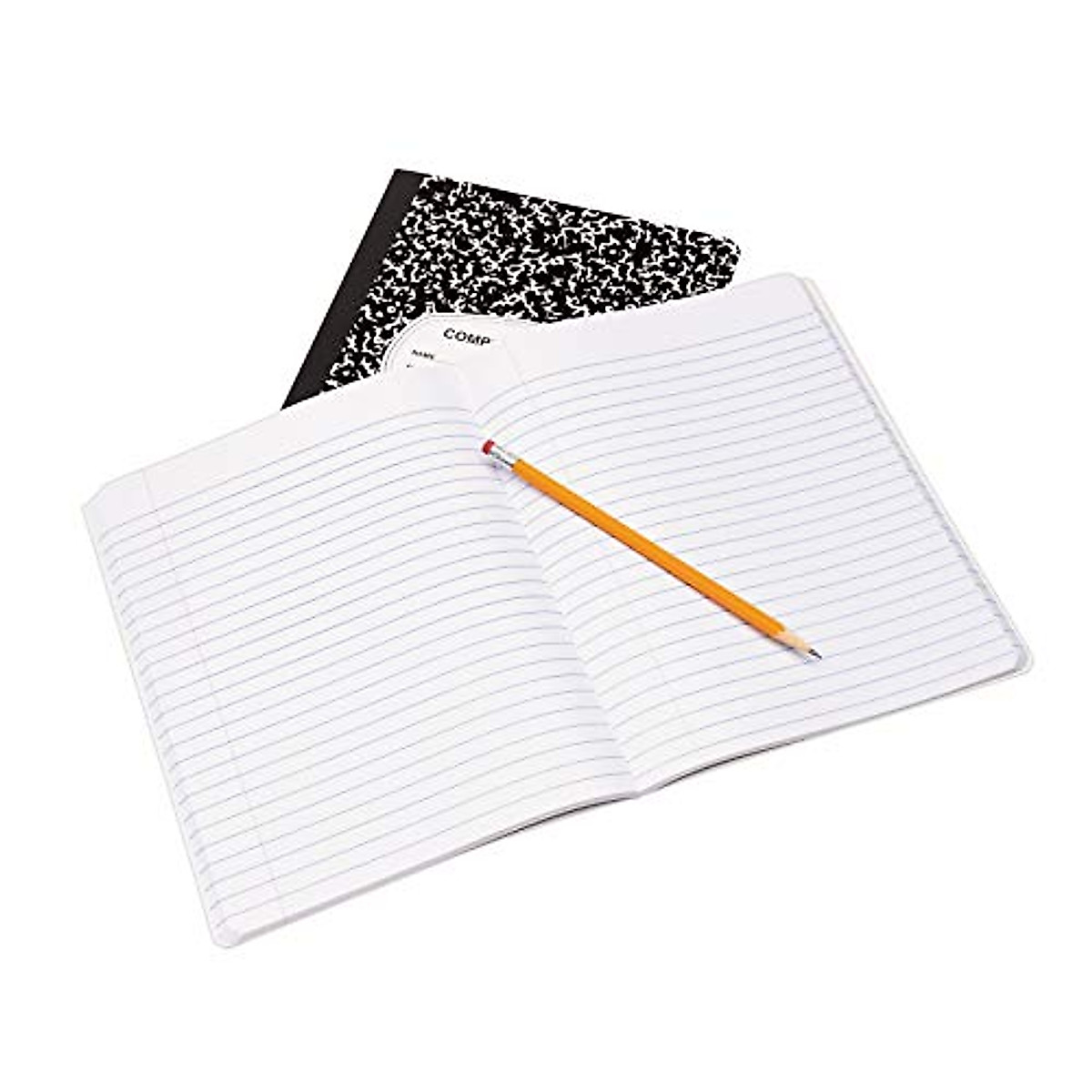 EPI Wide Ruled Composition book, 100 Sheet (200 pages), 6-Pack, Hard Cover Black Marble Notebooks