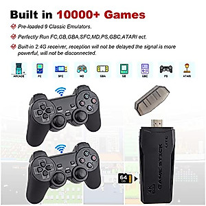 4K Wireless Retro Game Console - Plug and Play Video Game Stick Built-in 13000 Games Nostalgia Stick Games, 9 Emulators, Dual 2.4G Wireless Controllers(64G)……
