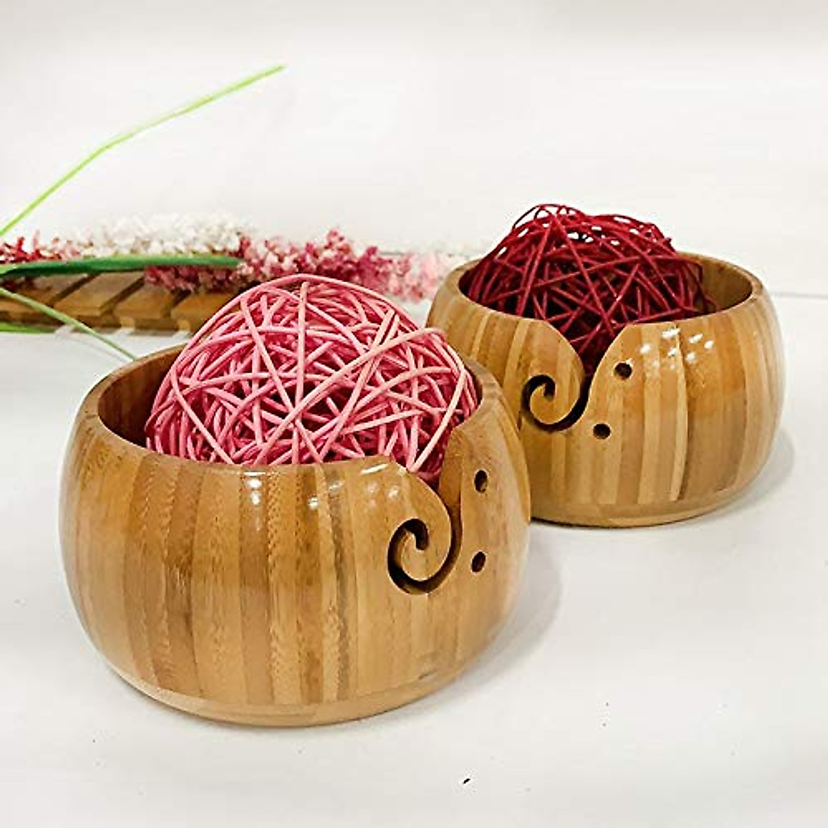 Dumta Dustproof Natural Wooden Wool Yarn Storage Bowl Crochet Knitting Needle Storage Holder Knitting Supplies Organizer