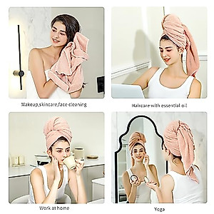 Laojbaba Microfiber Hair Towel Quick Dry Hair Towel Hair Drying Towels Suitable for All Kinds of Hair Ultra Absorbent Long and Thick Hair 24X48inch Lotus Root Pink (1pcs)
