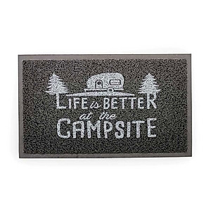 Camco Life is Better at The Campsite Scrub Mat - 26.5" by 15" - Non-Slip Backing - Gray/White - 53200