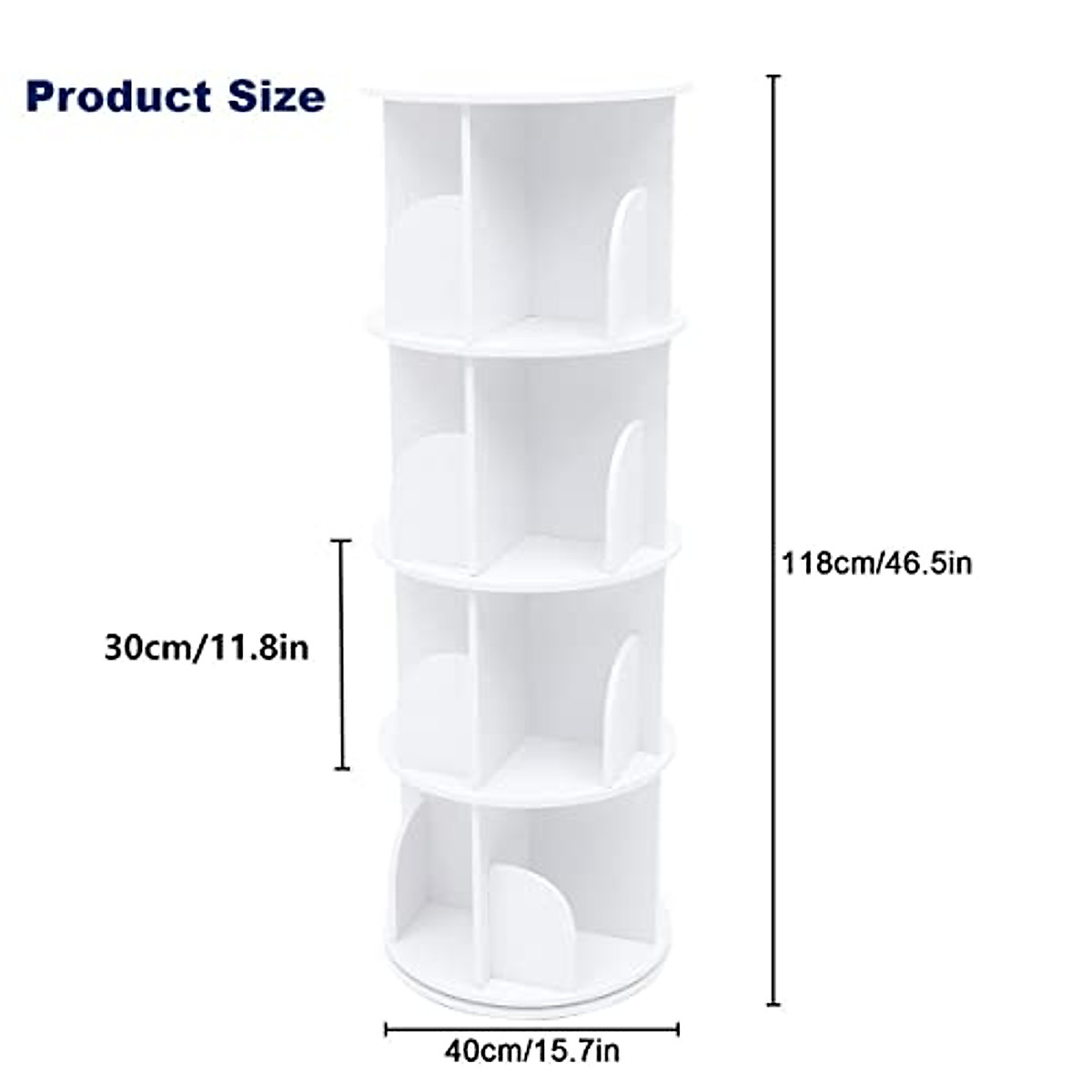 Gdrasuya10 360° Rotating Bookshelf for Books, 4 Tier Turnable Tall Bookshelf White Bookcase with Storage Shelves Floor Standing Bookshelf Display Rack