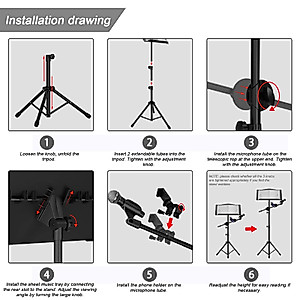Sheet Music Stand - 3 IN 1 Professional Portable Music Stand with Folding Tray, Detachable Microphone Stand, Phone Holder and Carry Bag, Dual-Use Music Stand for Sheet Music & Projector Stand
