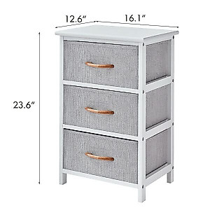 MAXCBD Nightstand Bedside Table Drawer Cabinet Storage Dresser Nightstand 3 Drawer Fabric Wooden Organizer Bedside Shelf Cabinet Stylish Design Removable Foldable Drawers Storage Tower Dresser