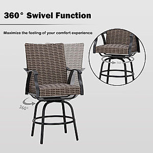 LOKATSE HOME Outdoor Swivel Wicker Chair Set Metal Frame Bar Stool for Backyard, Pool, Garden, Black
