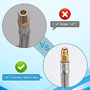 2 Pack 1/4" Inverted RV Propane Pigtail Hose with Gauge, 15inch RV Propane Hose Connector with Type 1/4" Inverted Male Flare Stainless Steel Braided for 5LB - 40LB Propane Tank Coming with Tape