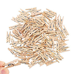 Areedy 200PCS Wood Clothes Pins 2.5cm Sturdy Mini Clothespins Photo Clips with Jute Twine Multi-Function DIY Paper Peg Pin Craft Clips