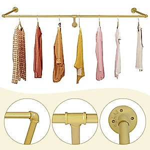 47"Gold Industrial Pipe Wall Mounted Clothing Racks for Boutique, Hanging Shelves System Metal Garment Rack Stand Bridal Wedding Dress Organization Closet Rod Retail Display Rack Storage Towel Rack