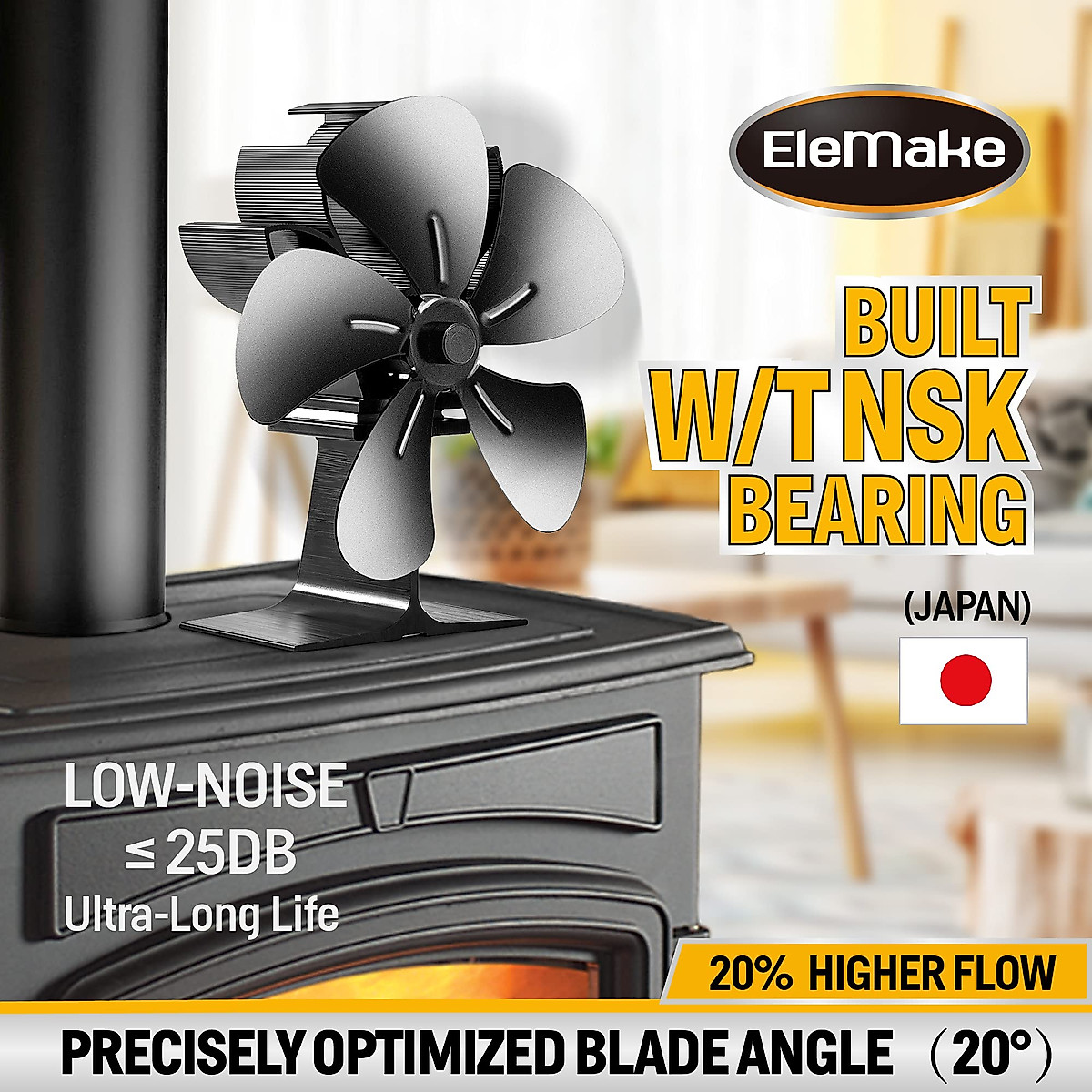 Kitvance Wood Stove Fan Heat Powered, 5 Blade Fireplace Fan, Heat Powered Stove Fan with Aviation Grade Aluminium for Wood/Log Burner/Fireplace, Wood Burning Stove Fan for Saving Fuel