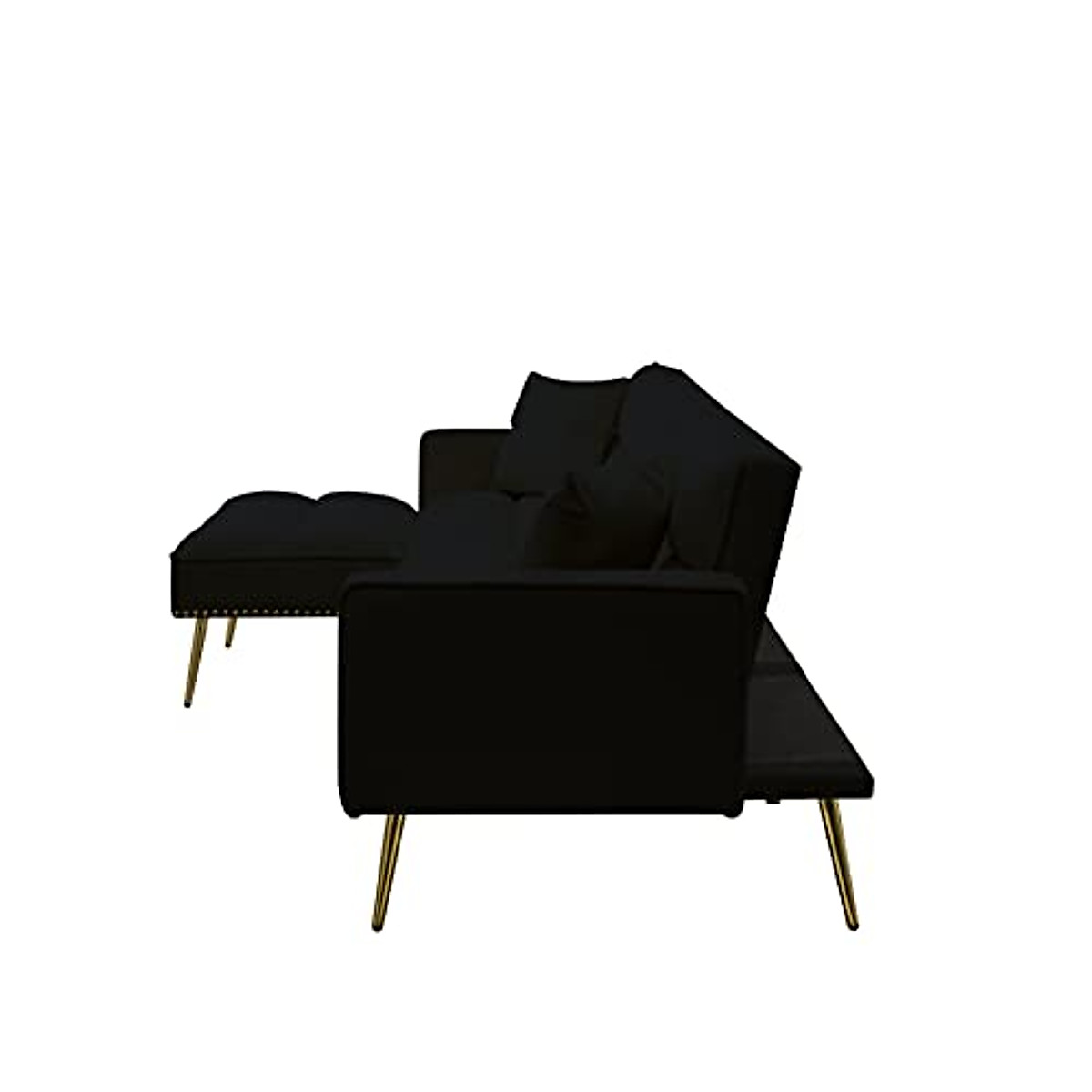 ERYE L-Shaped Tufted Corner Sectional Sofa Convertible Sleeper Couch Bed with Reversible Chaise Lounge,Pillows,Movable Ottoman & Nailhead Decor for Living Room