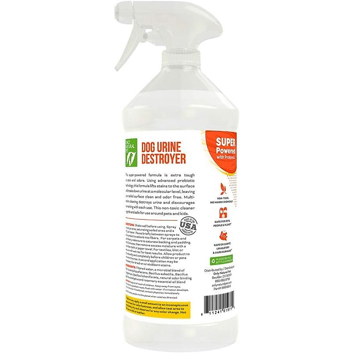 Only Natural Pet Enzyme Powered Stain & Odor Eliminator - Professional Pet Urine Pee Cleaner Deodorizer for Dogs - Hardwood Floors Carpets Upholstery - Eucalyptus & Rosemary Scent - 32Floz - 2 Pack