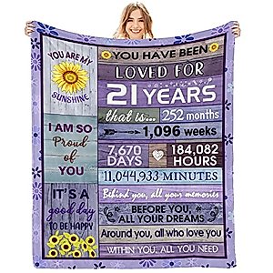 DULNYEI 21st Birthday Gifts for Her Blanket Happy 21st Birthday Decorations for Her 21st Birthday Gift Ideas 21 Year Old Birthday Gifts for Her Best 21st Birthday Gifts Throw Blanket 60×50 Inch