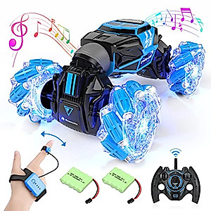 Powerextra RC Stunt Car Toys for 6-12 Year Old Kids - Big Size 4WD Remote Control Car - Gesture Sensor - Double Sided Rotating RC Car - Lights, Music - Perfect for Boys & Girls' Birthday