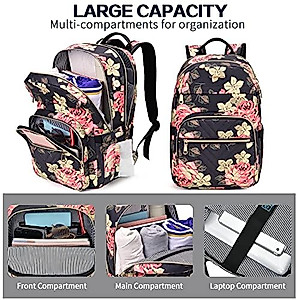 BAGNN 15.6'' Laptop Backpack for Women Travel Backpack for Women Backpack Purse for Women Work Backpack for Women Stitch Backpack With Charger College Backpack Waterproof Canvas Floral Backpack