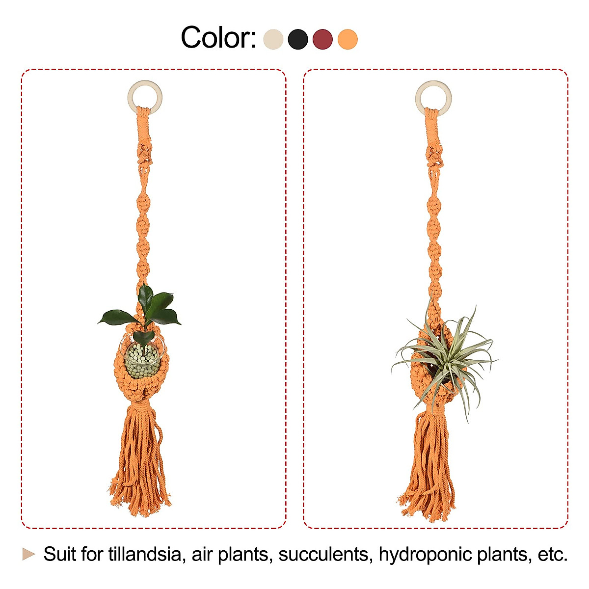 PATIKIL Macrame Hanging Planter, 22.4" Oval Home Air Plant Holder Decorative Flower Pot Basket for Indoor Garden, Red