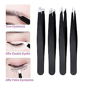 Eyebrow Tweezer Set, Stainless Steel Tweezers for Eyebrows - Best Precision for Facial Hair, Ingrown Hair, Splinter, Blackhead and Tick Remover