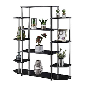 Convenience Concepts Designs2Go No Tools Book Shelf - Contemporary Storage Shelves for Display, 10 Spacious Shelves for Living Room, Office, Black