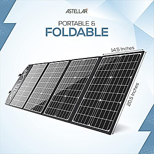 ASTELLAR Portable 120W Solar Panel - Solar Charging with Quadruple Outlet USB Port - 4 in 1 MC4 Adapter Cable Included - Monocrystalline Solar Panel for Camping, Backpacking, Travel