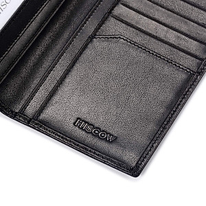 HISCOW Slim Leather Long Wallet for Men & Women, Italian Calfskin, Breast Pocket Wallet for Checkbook, Credit Cards (Black)