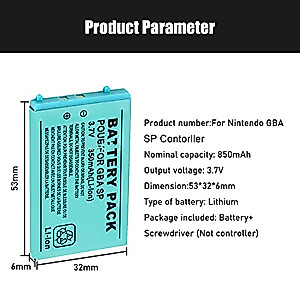 HANTOLK GBA SP 850mAh Rechargeable Lithium-ion Battery with Tool Pack Kit Compatible for Nintendo Gameboy Advance SP Battery
