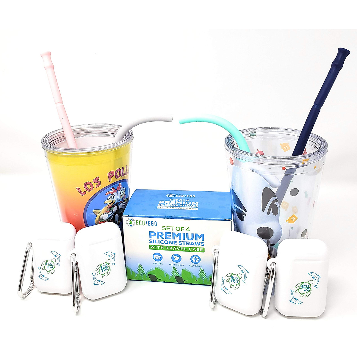 American made 4 Pack Silicone Straws (white)