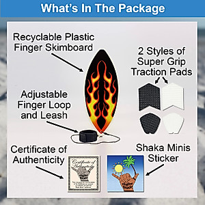 Shaka Minis Finger Skimboard | Finger Surfboard - Skim and Surf The Wind, Waves and Almost Anywhere (Scorched)